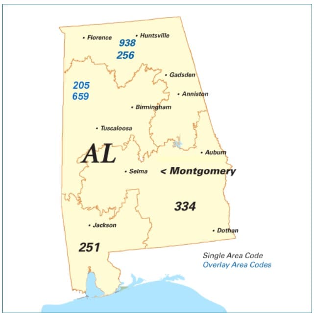 Códigos de área de Alabama | Indicativo.de